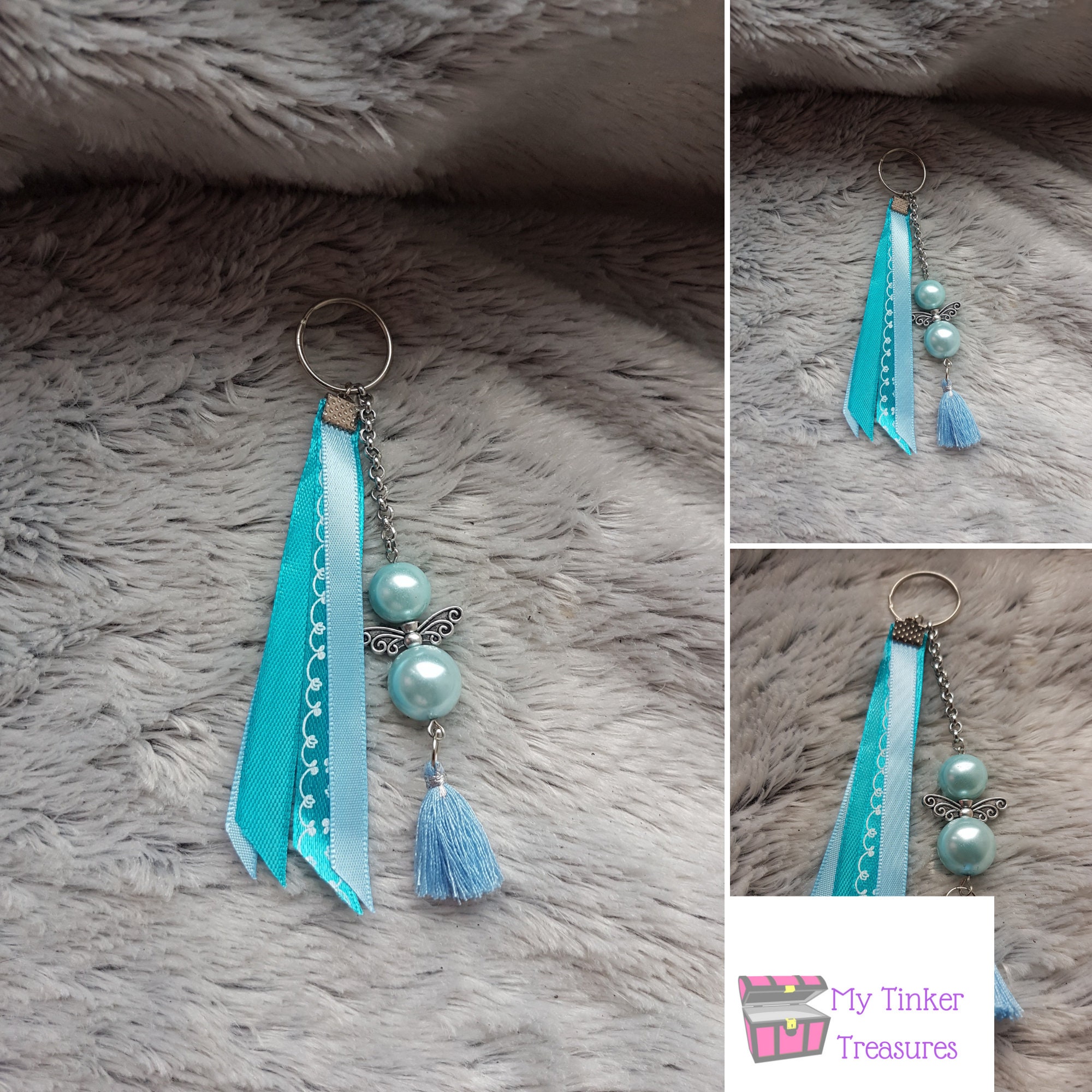 Guardian Angel Blue Pearl Color Beads, Stocking Gift, Bag Chain, Diary ...