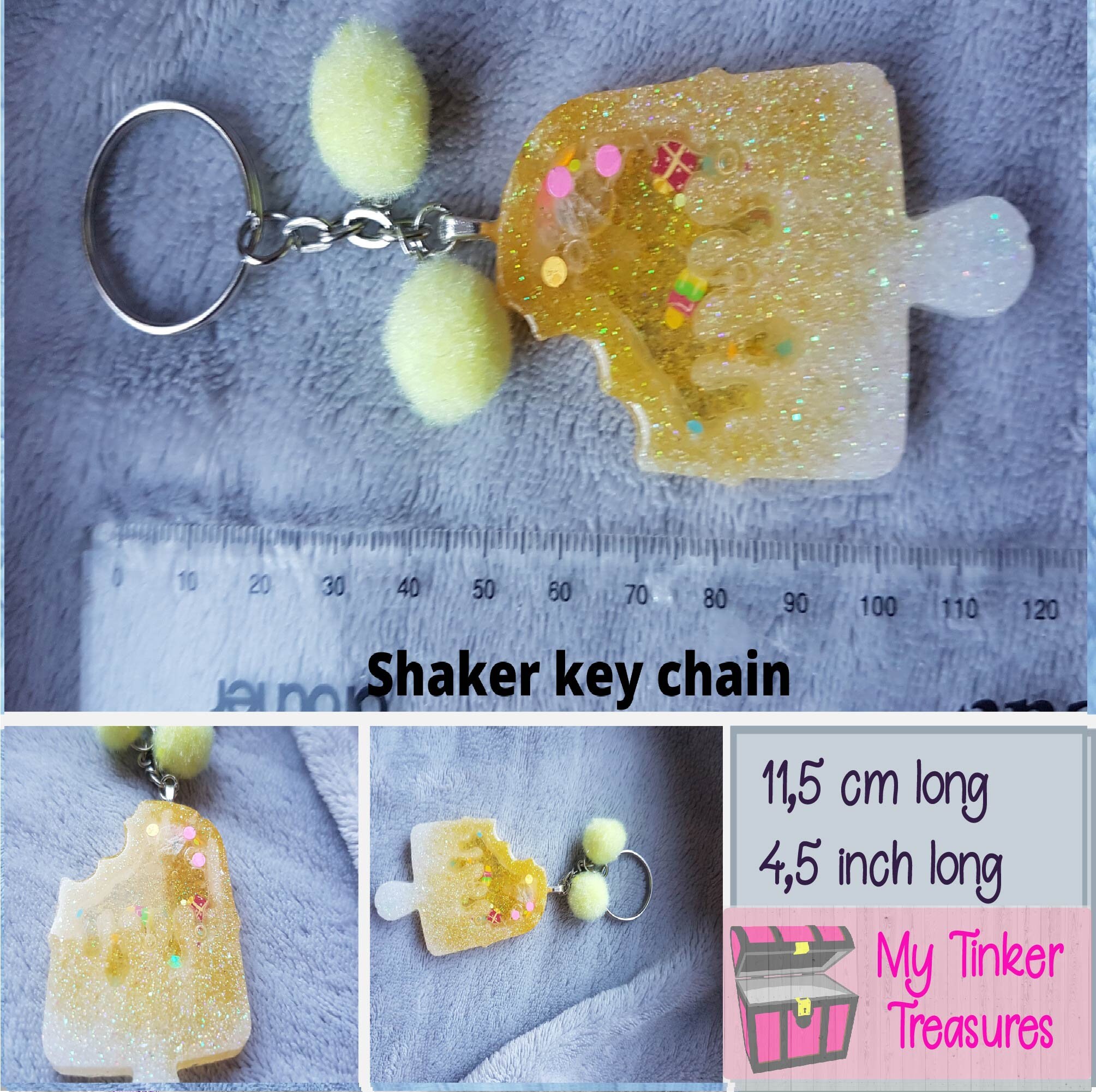 Glitter Icecream White and Yellow Shaker Key Chain Gift for - Etsy