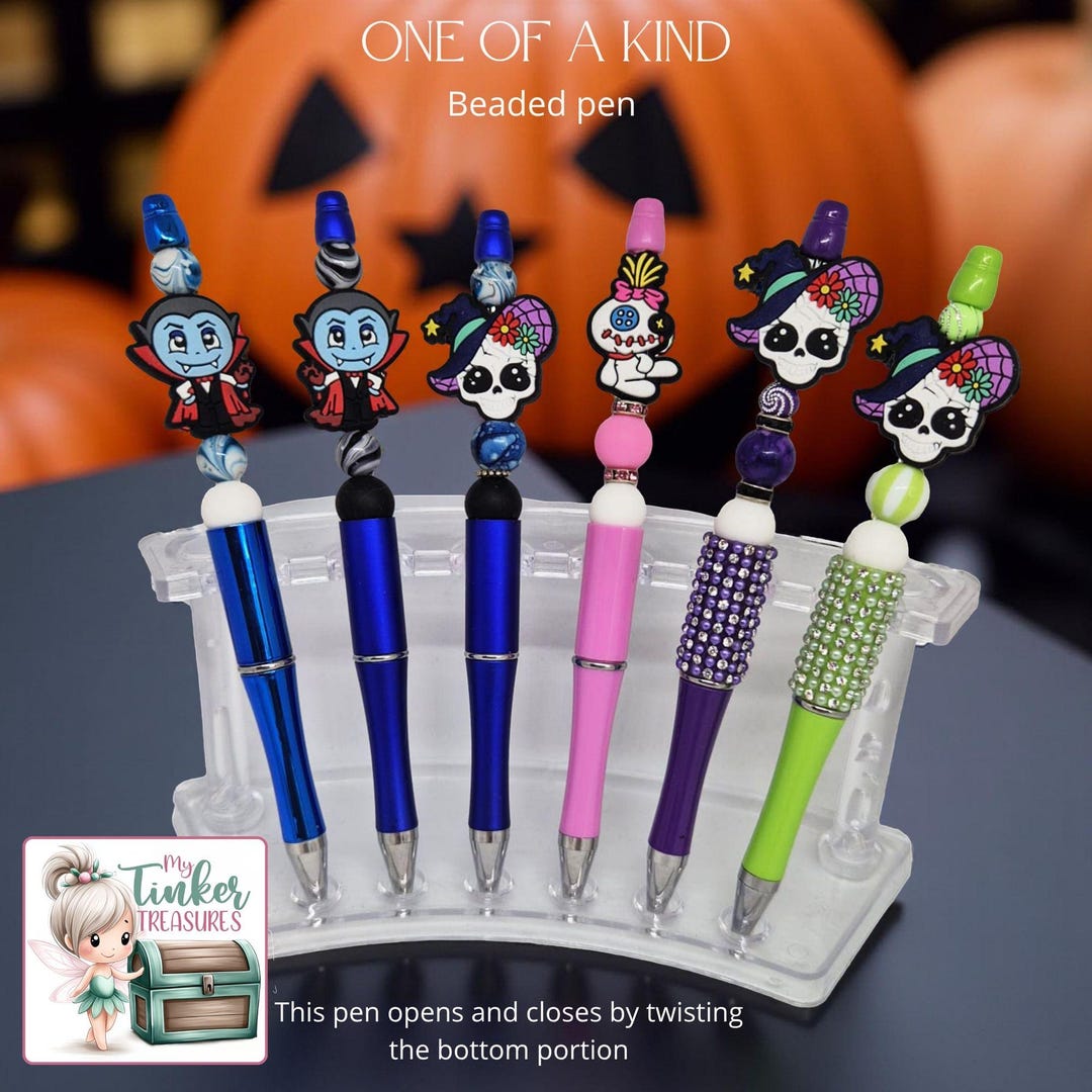 Halloween Beaded Pen | Vampire, Witchy Skull Charm | Spooky Gift - Etsy