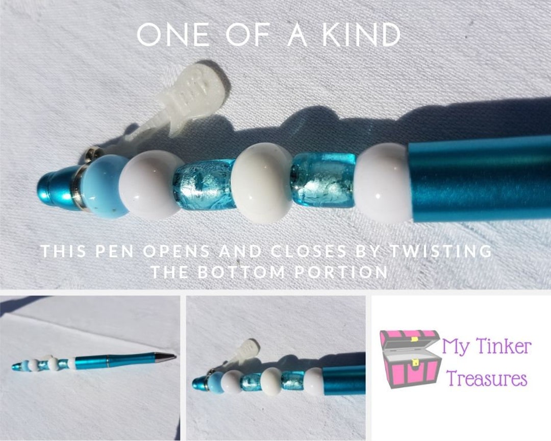 Blue Metallic Pen Bead Pen, Fancy Pen, Guitar Charm, Blue Glass Beads ...