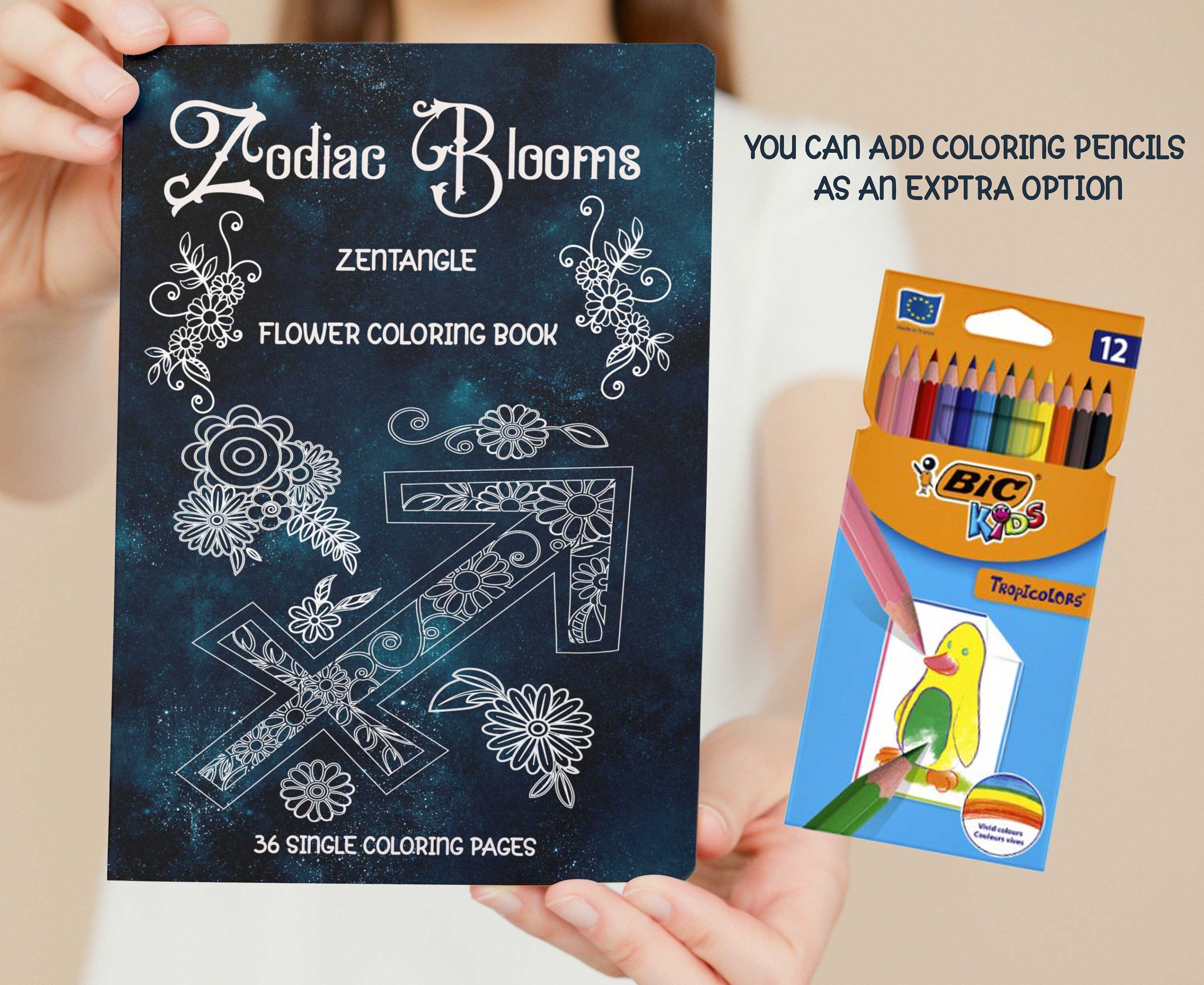 Zodiac Blooms : A Zentangle Flower Coloring Book 8.5 X 11 Inch Coloring ...