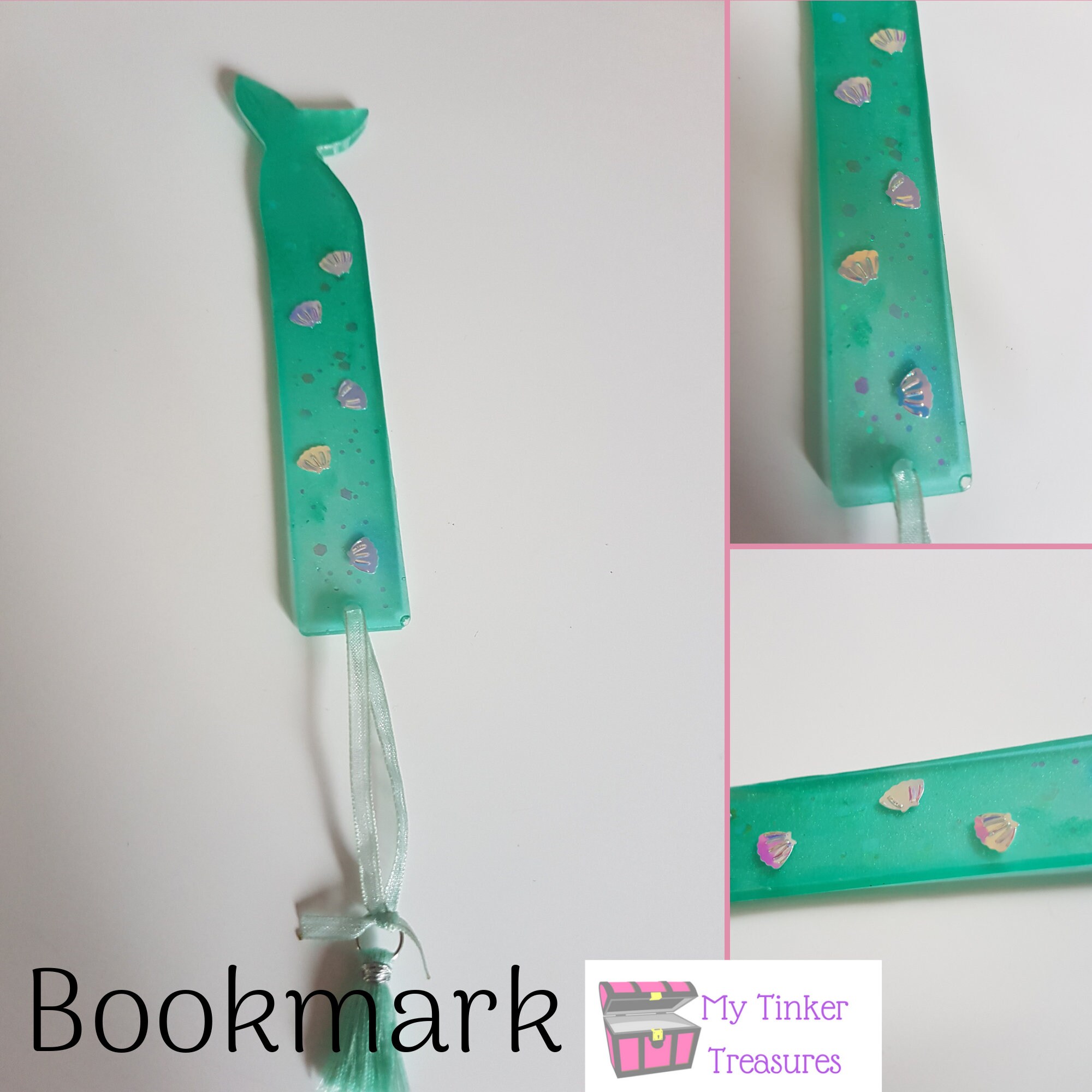 Mermaid Book Mark With Rainbow Shells Green Epoxy Bookmark - Etsy