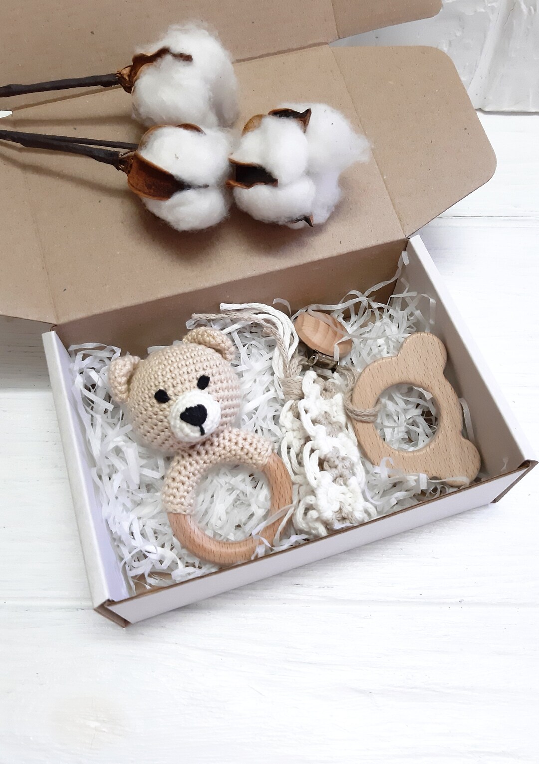 Baby Announcement Crochet Basket With Sloth Rattle, Macrame Paci Clip ...