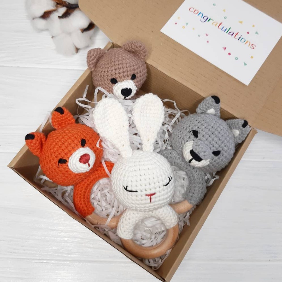 Woodland Animals Baby Rattles: Bear, Wolf Rattle, Bunny, Fox, Rabbit ...