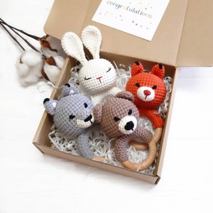 Woodland Animals Baby Rattles: Bear, Wolf Rattle, Bunny, Fox, Rabbit ...