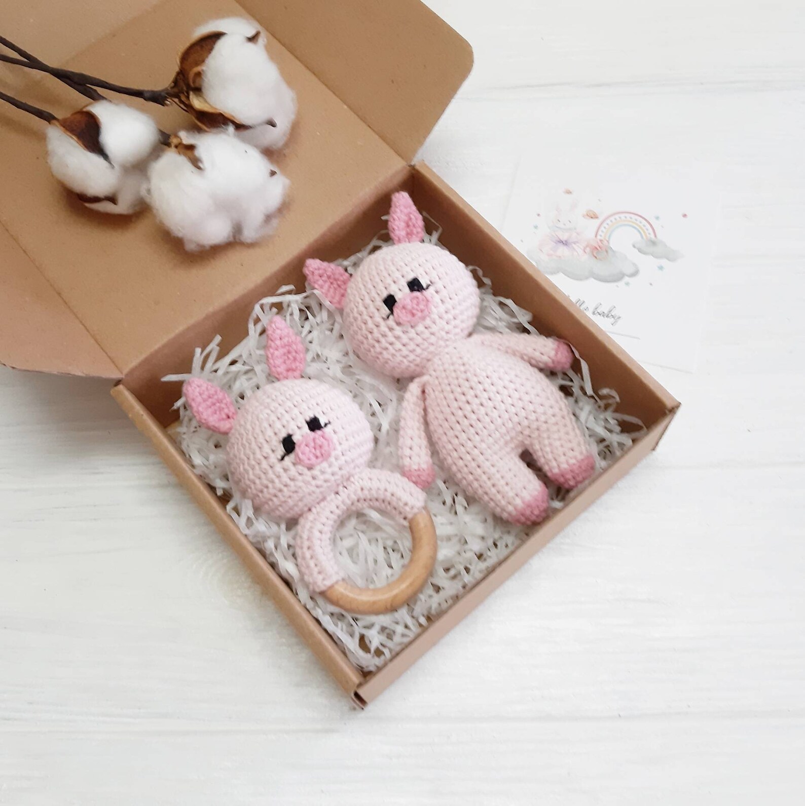 Farm Baby Gift Set: Pig Rattle and Booties, Farm Baby Toy, Plush Piggy ...