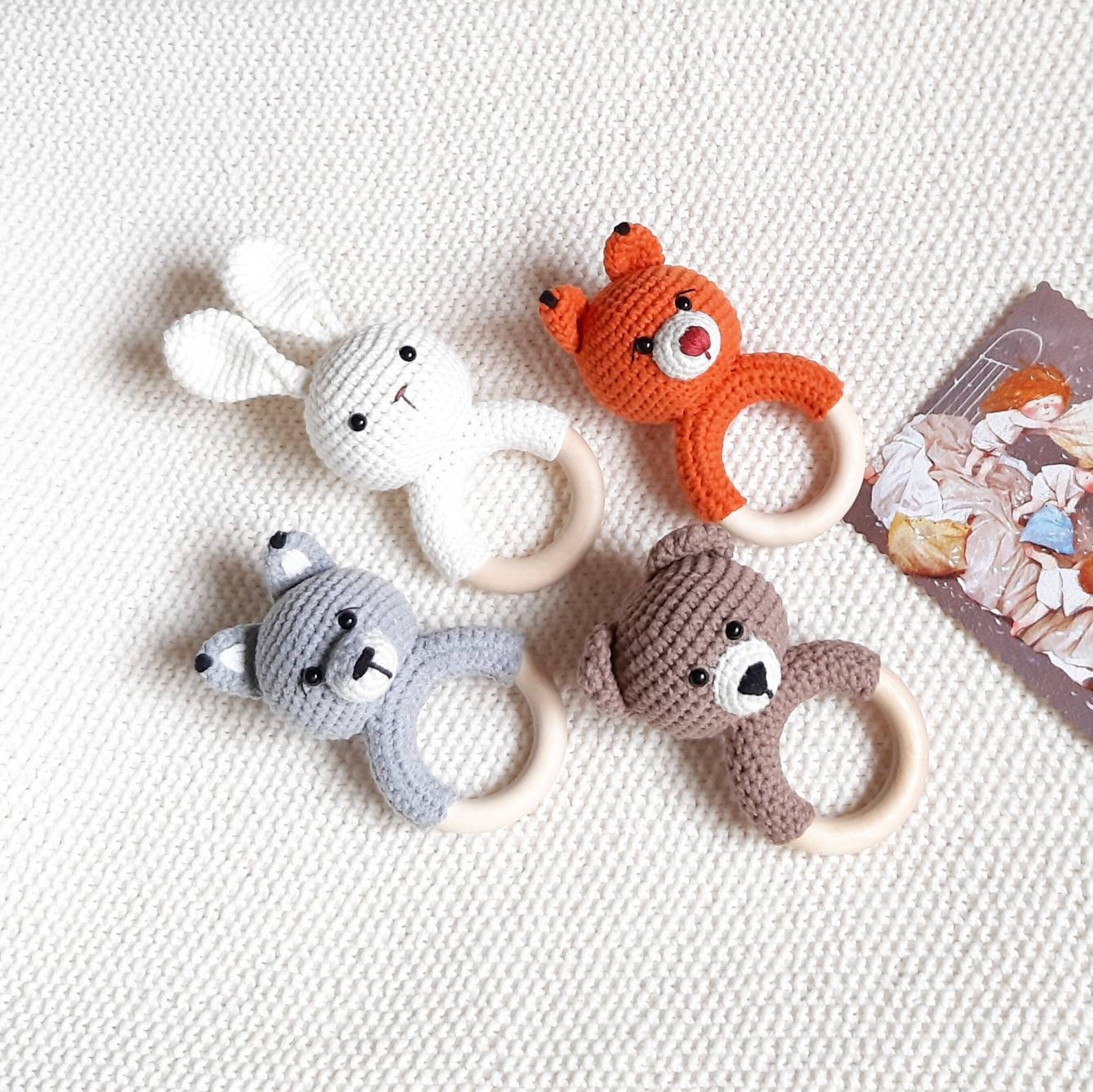 Woodland Animals Baby Rattles : Bear Wolf Bunny Fox and | Etsy