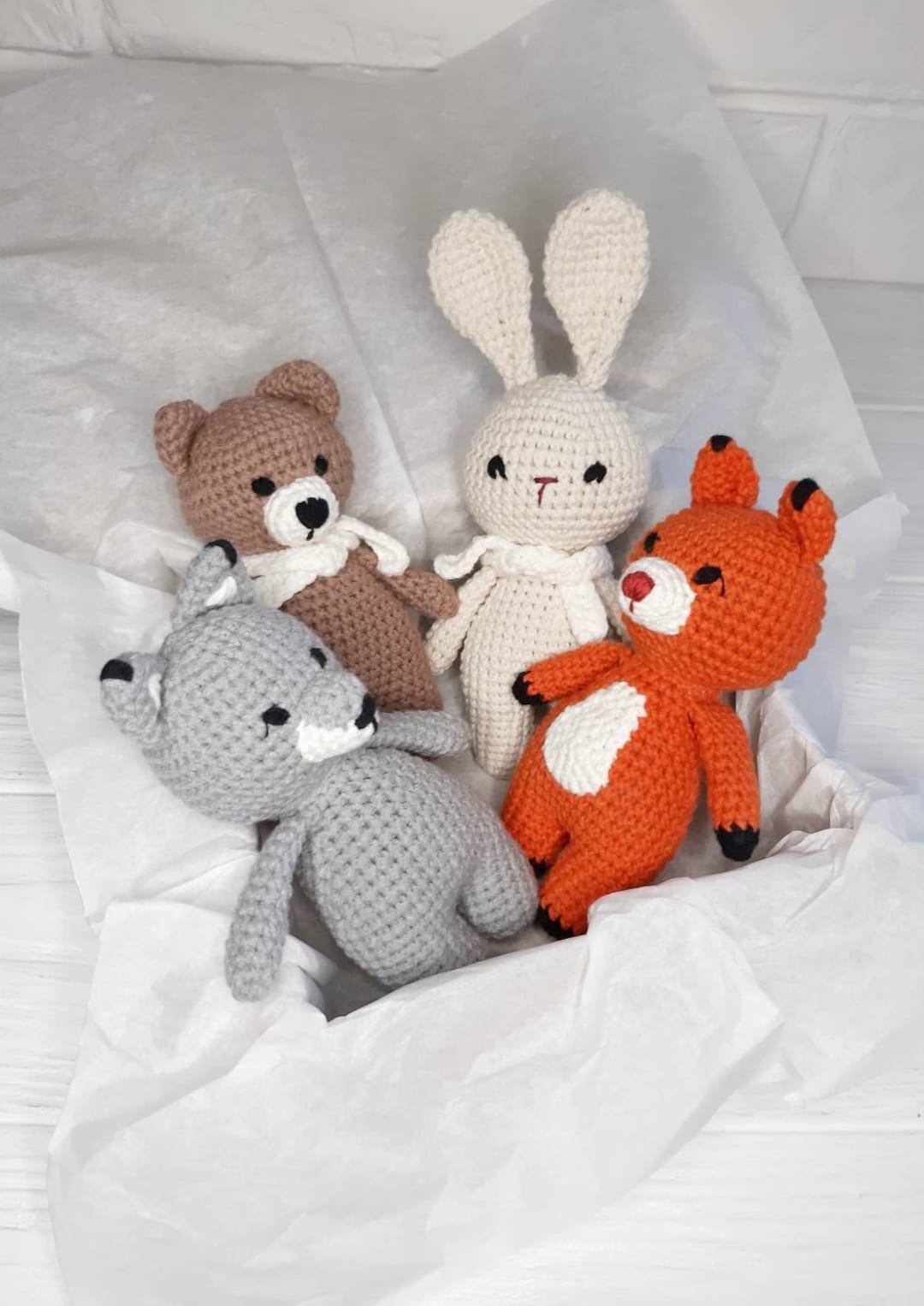 Knit Wolf Bear Fox and Rabbit Woodland Knitted Animals Set, Forest ...