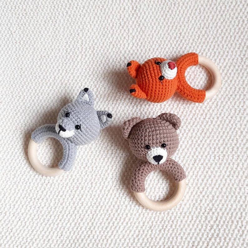 Woodland Animals Baby Rattles : Bear Wolf Bunny Fox and - Etsy