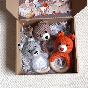 Woodland Animals Baby Rattles: Bear, Wolf Rattle, Bunny, Fox, Rabbit ...