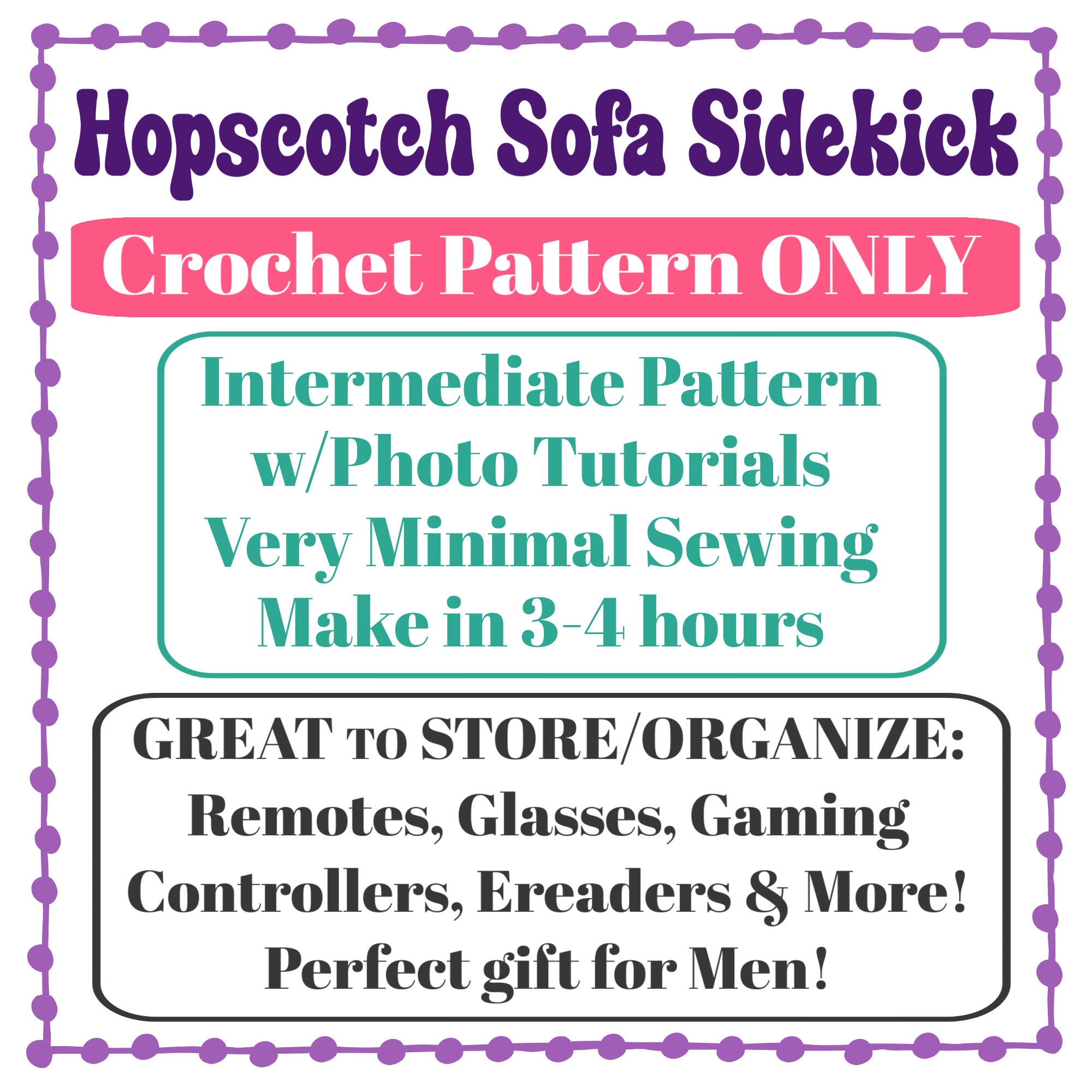 Couch Caddy Crochet Pattern, Sofa Organizer. Pocket Remote Holder ...