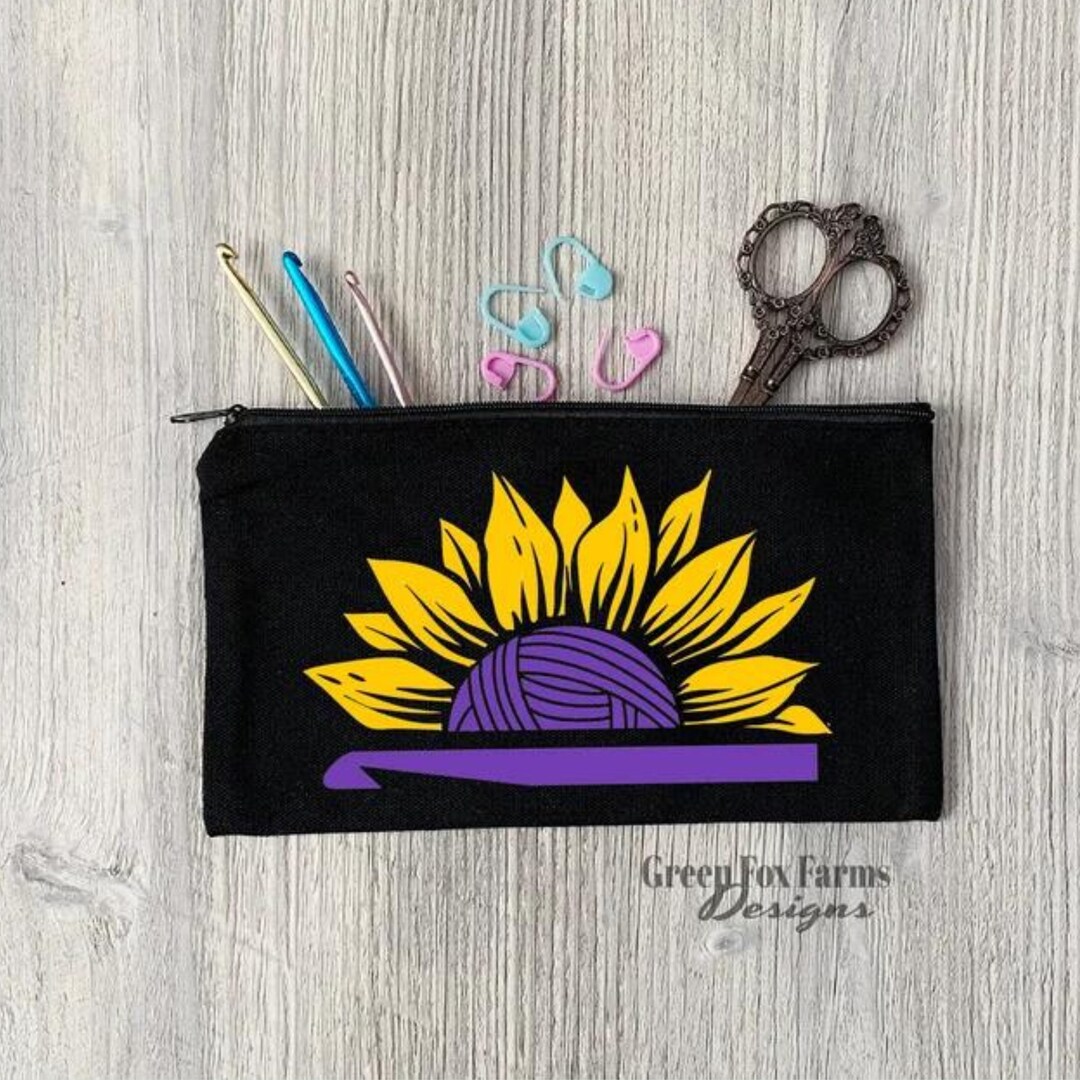 Sunflower Yarn Crochet Hook Case, Custom Knitter Notions Case, Small ...