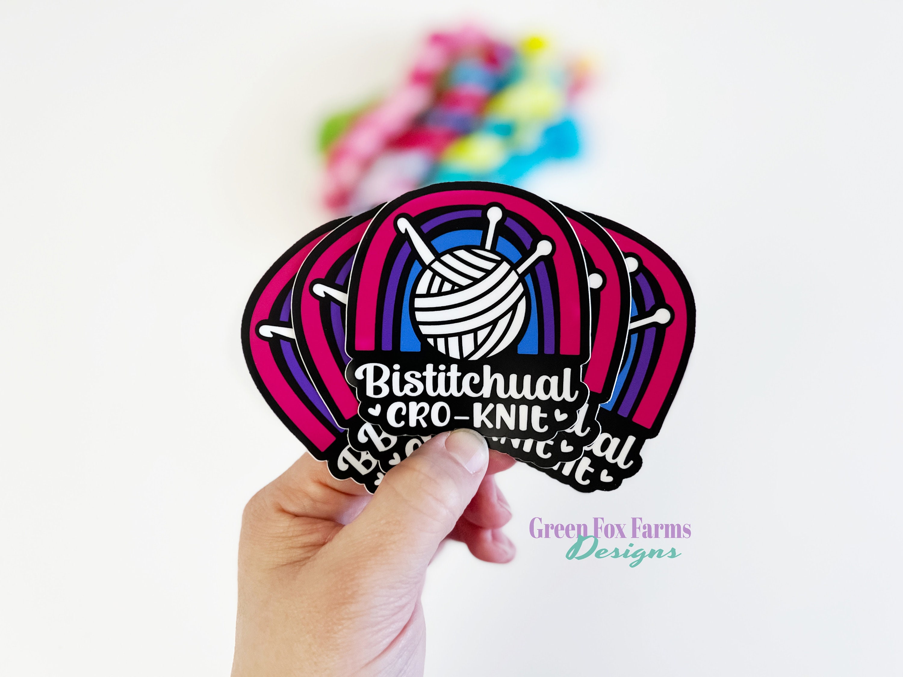 Yarn Pride Sticker Set, Knitted Pride Flag Heart + Bistitchual Decal ...