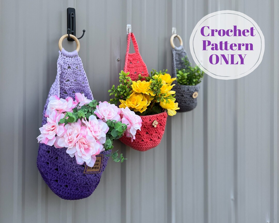 Farmhouse Baskets Pattern, Crochet Hanging Storage Baskets Pattern ...