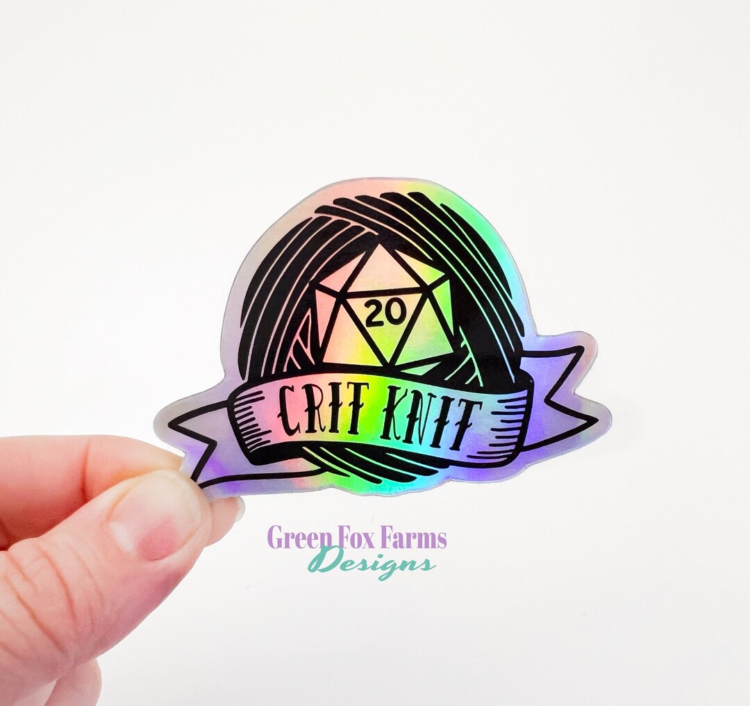 Crit Knit Holographic Sticker, Funny Dice Lover Sticker With Yarn ...