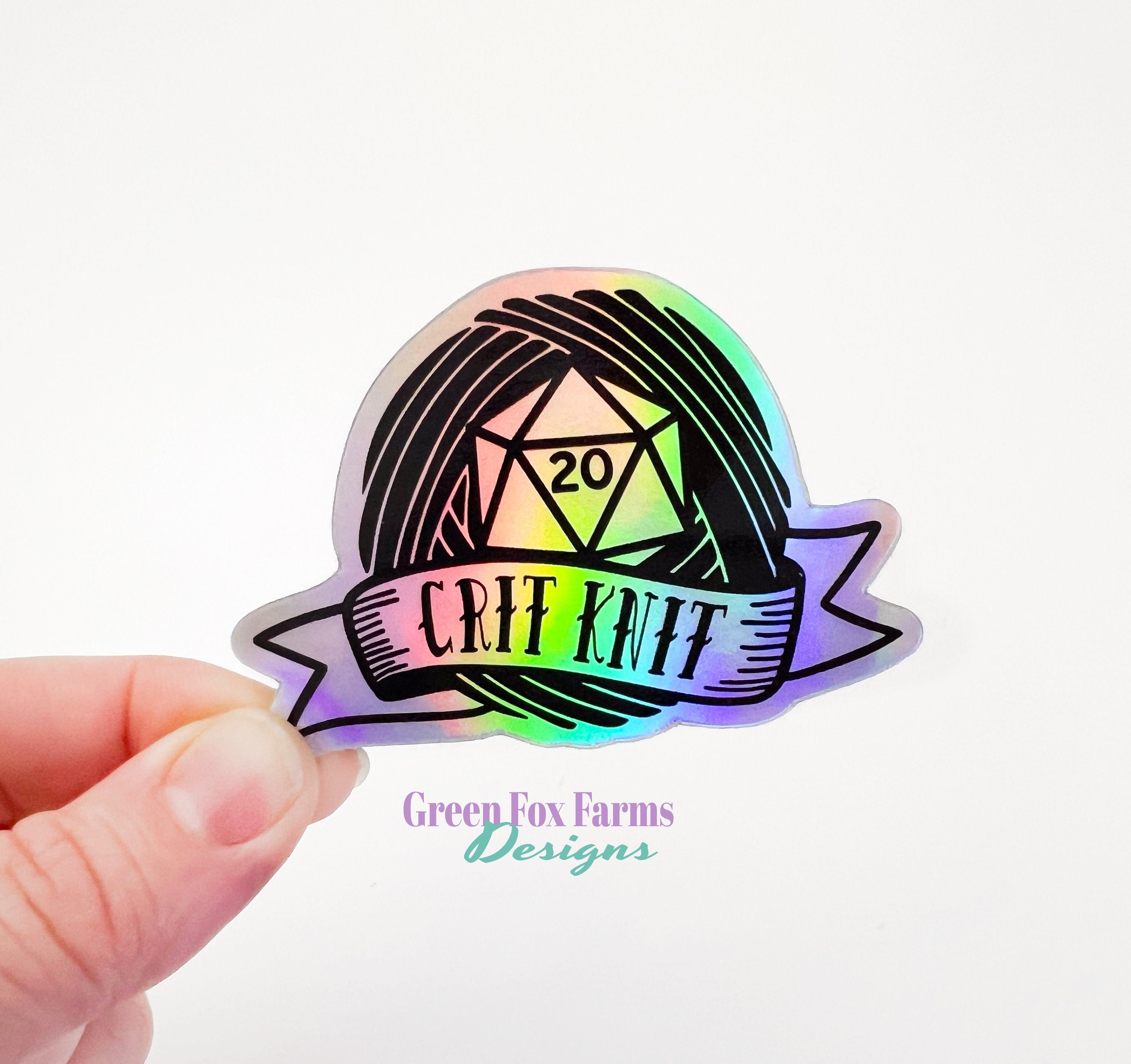 Crit Knit Holographic Sticker, Funny Dice Lover Sticker With Yarn ...