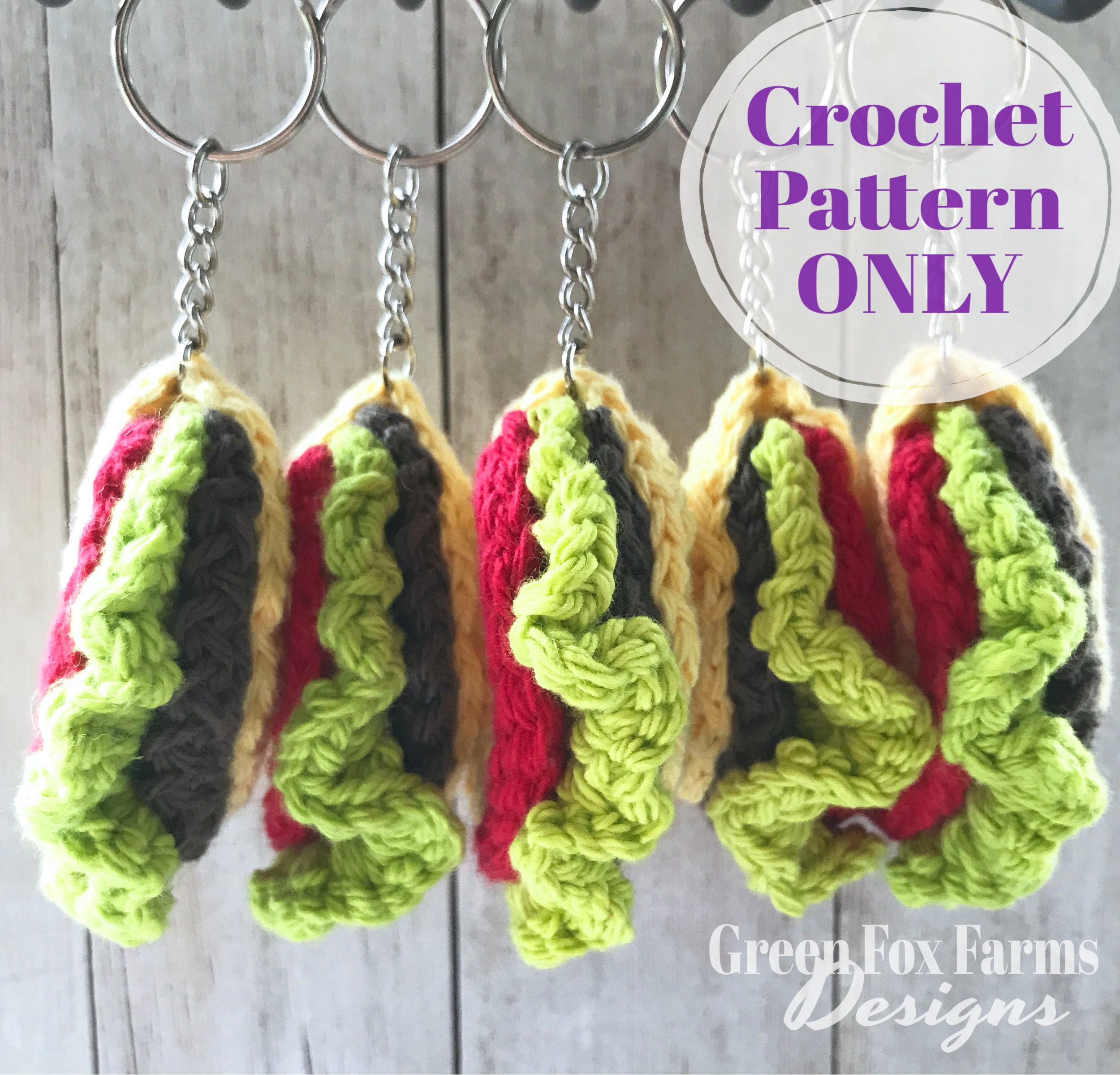 Taco Food Keychain Crochet Pattern, Amigurumi Food Crochet Taco Keyring ...