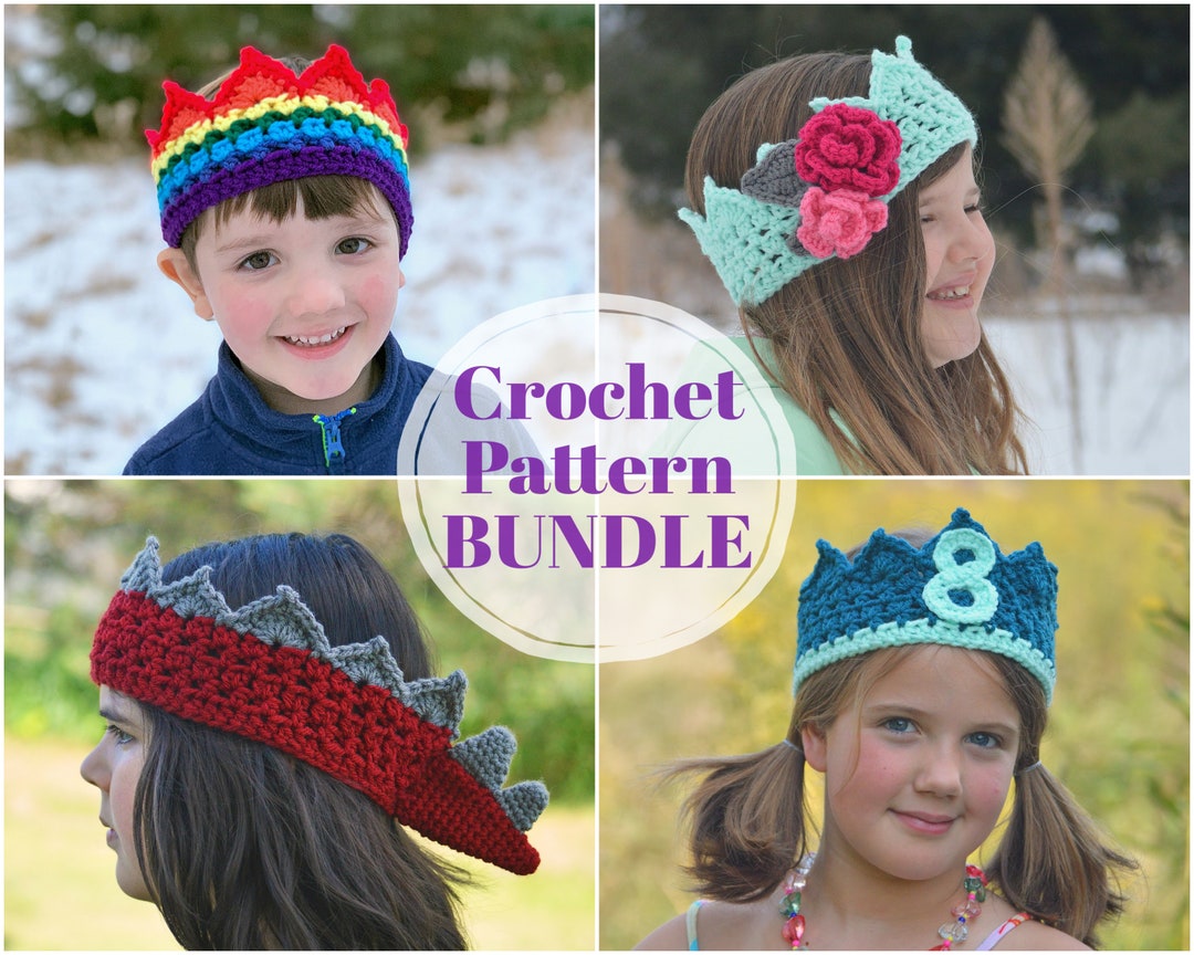 Crown 5 Pattern Bundle, Crochet Birthday Hat, Rainbow Headband, Flower ...