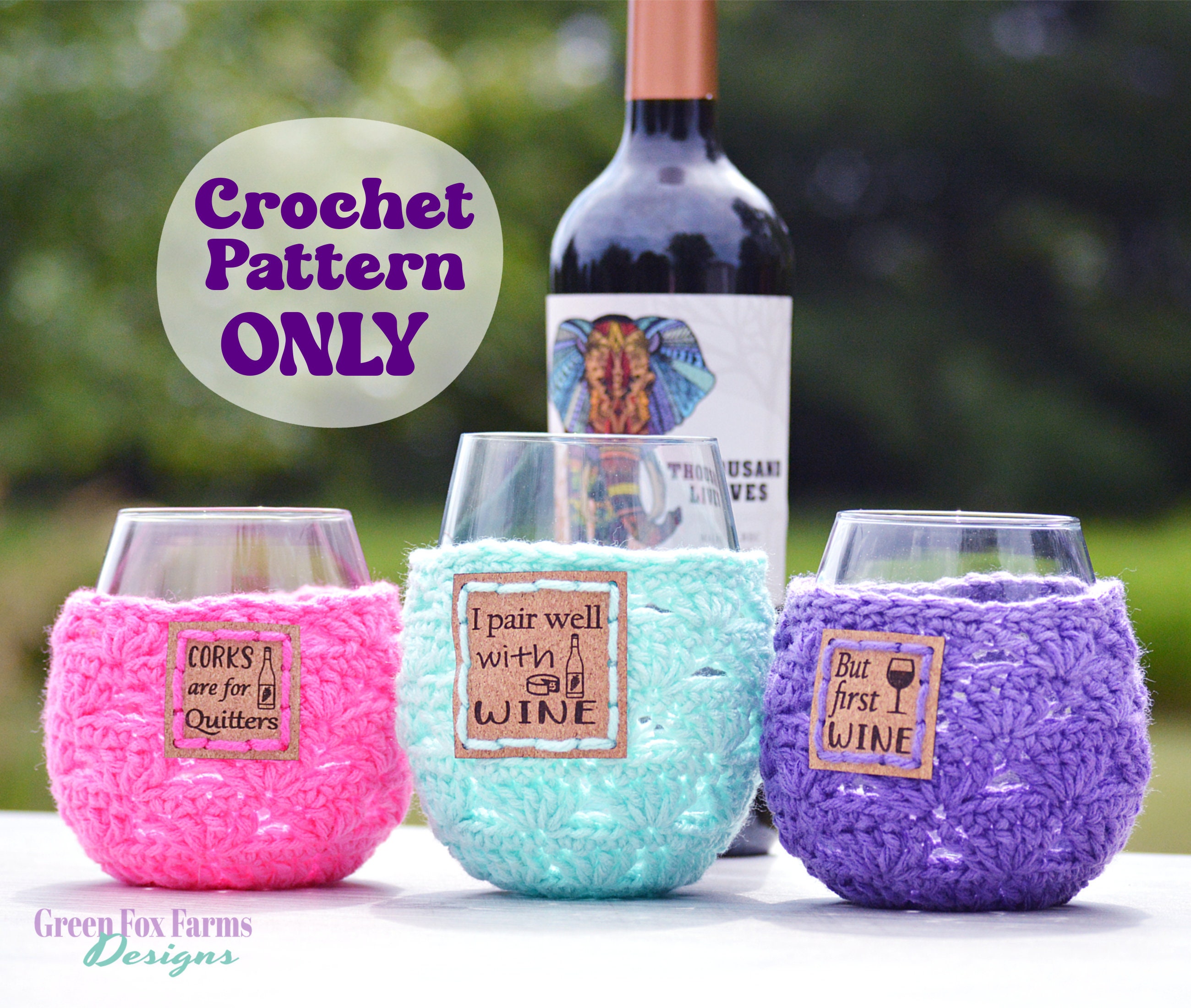 Wine Glass Cozy Crochet Pattern, Wine Lovers Gift, Sweet Stripes ...