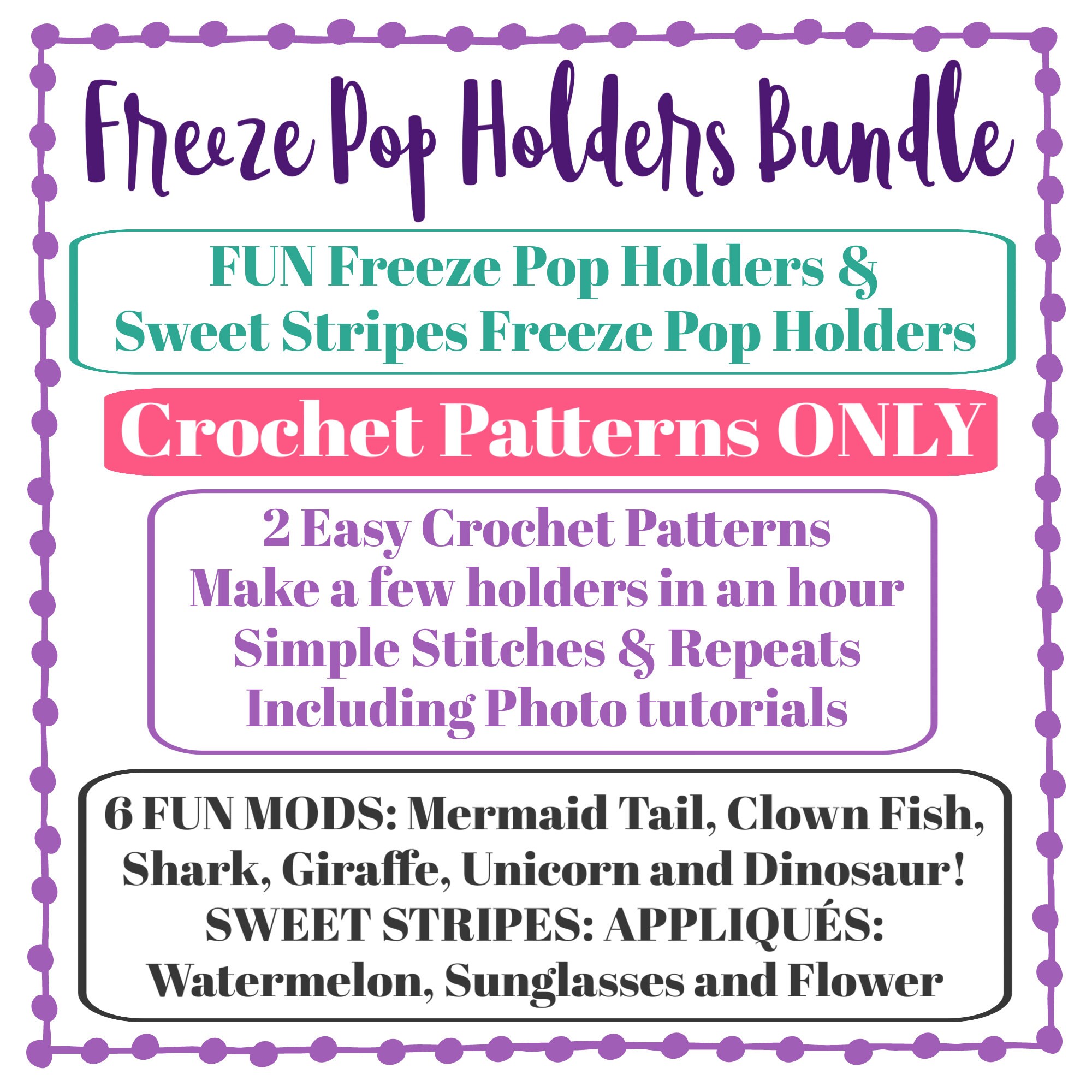 PDF Popsicle Holders Pattern, Summer Crochet Pattern Set, Cute Ice Pop ...