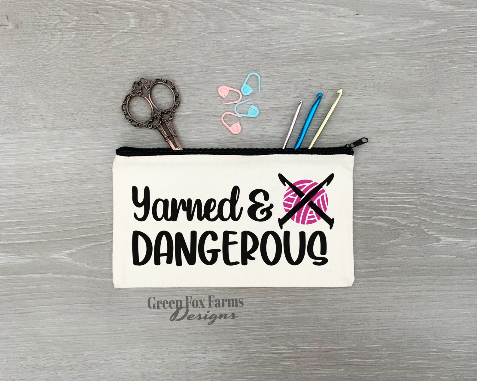 Funny Knitting Zipper Pouch Crochet Hook Bag Yarned and - Etsy