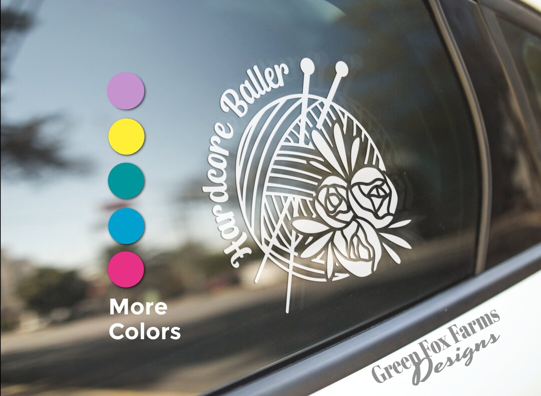 Hardcore Baller Knitting Car Decal, Custom Funny Bumper Sticker for ...