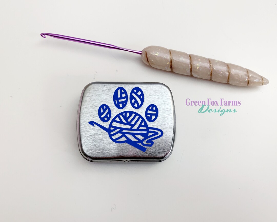 Crochet Notions Tin for Cat Lover, Yarn Paw Print Stitch Marker Case ...