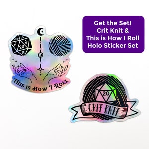 Crit Knit Holographic Sticker, Funny Dice Lover Sticker With Yarn ...