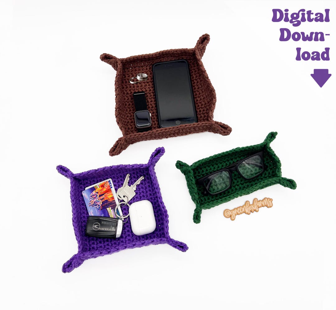Mens Valet Tray PDF, Easy Crochet Pattern, 3 Sizes Storage Glasses Tray ...