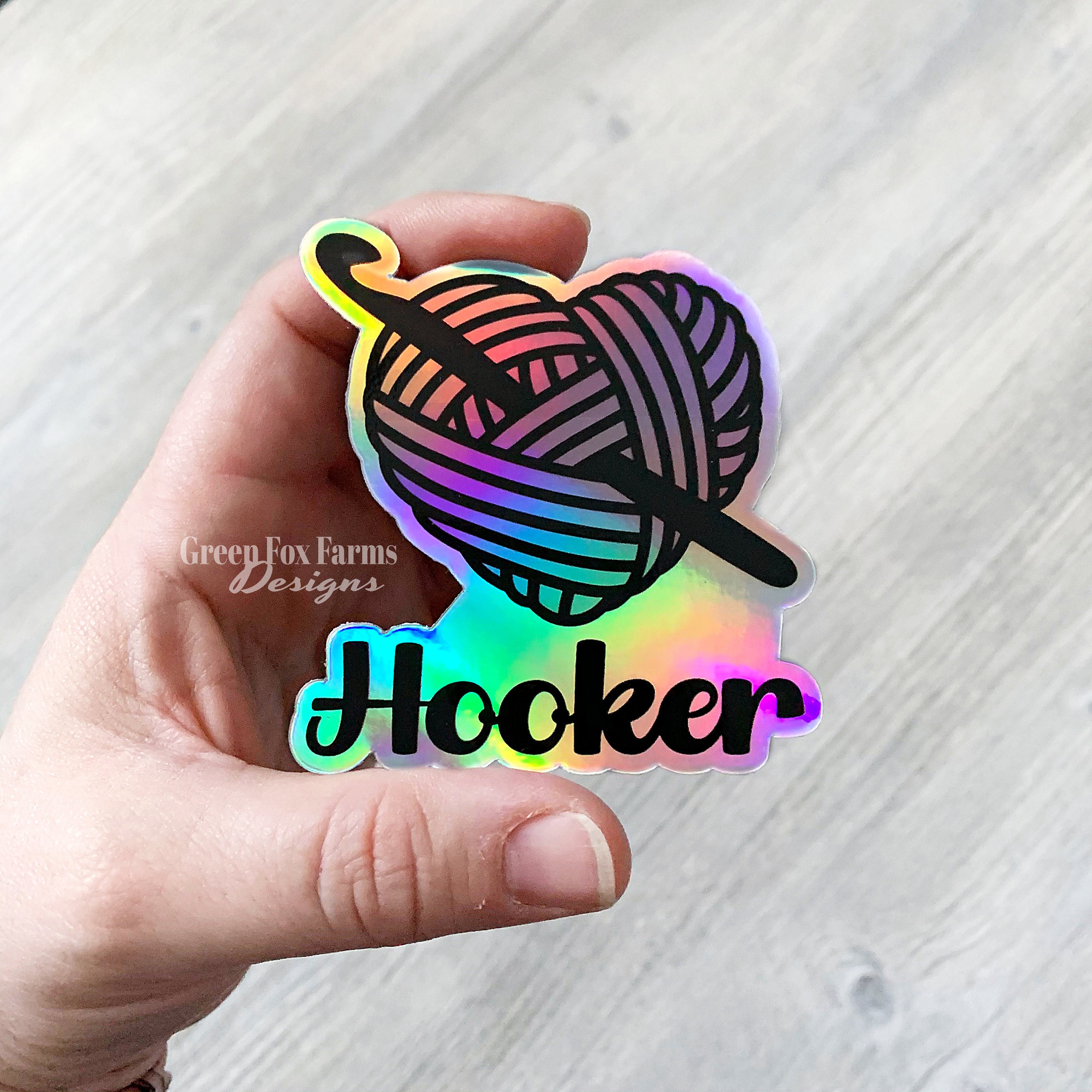 Funny Crochet Stickers Yarn & Crochet Hook HOOKER Holographic - Etsy ...