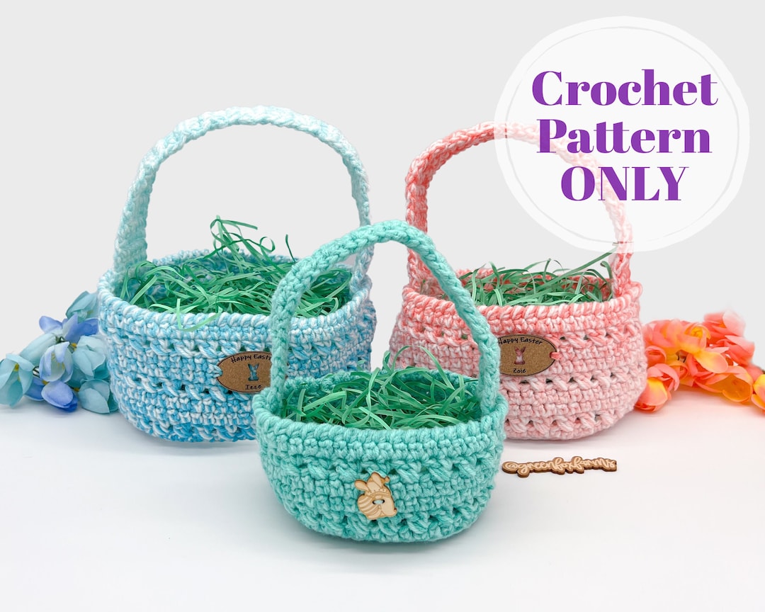 Easter Basket Crochet Pattern, Spring Home Decor, Easter Crocheted ...