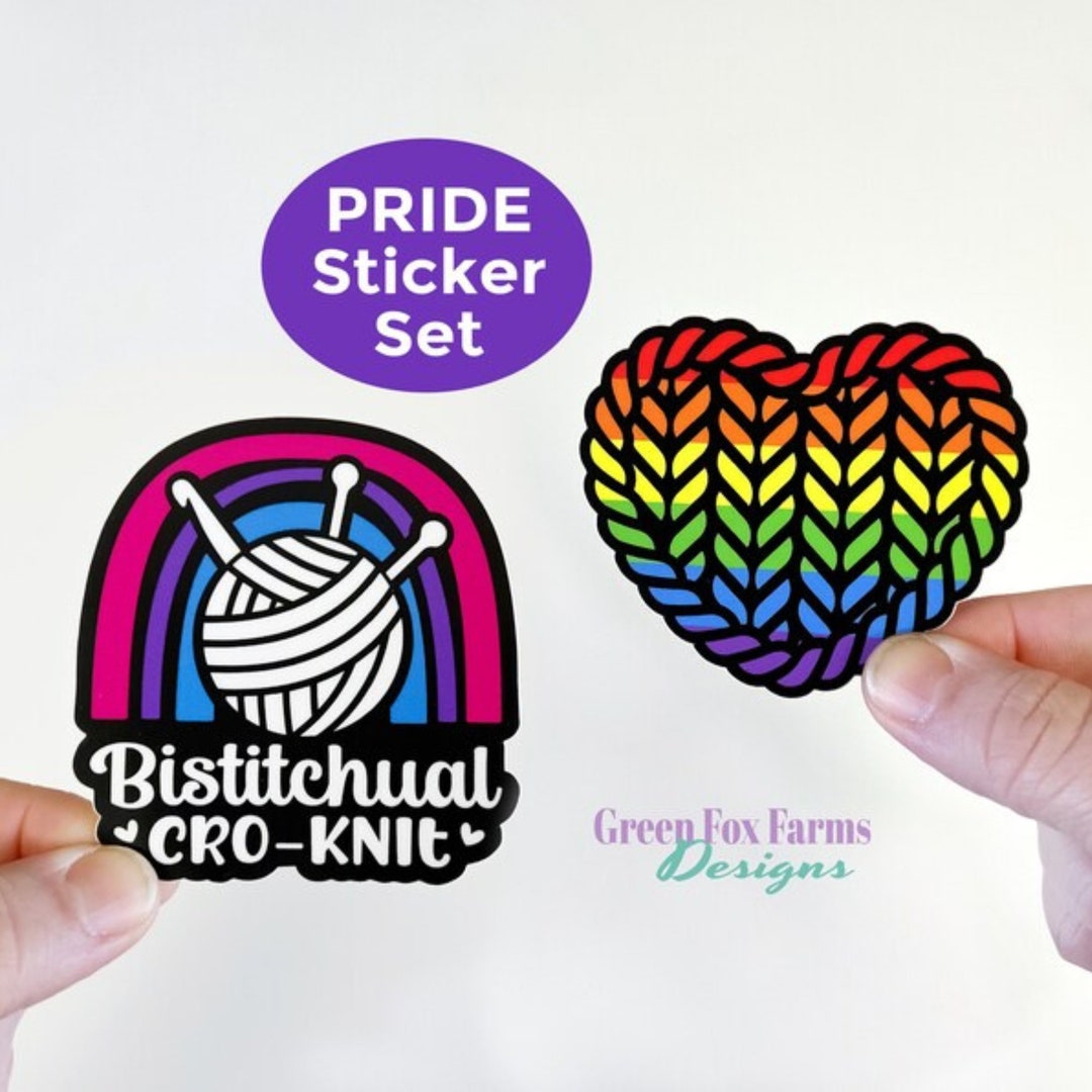 Yarn Pride Sticker Set, Knitted Pride Flag Heart + Bistitchual Decal ...
