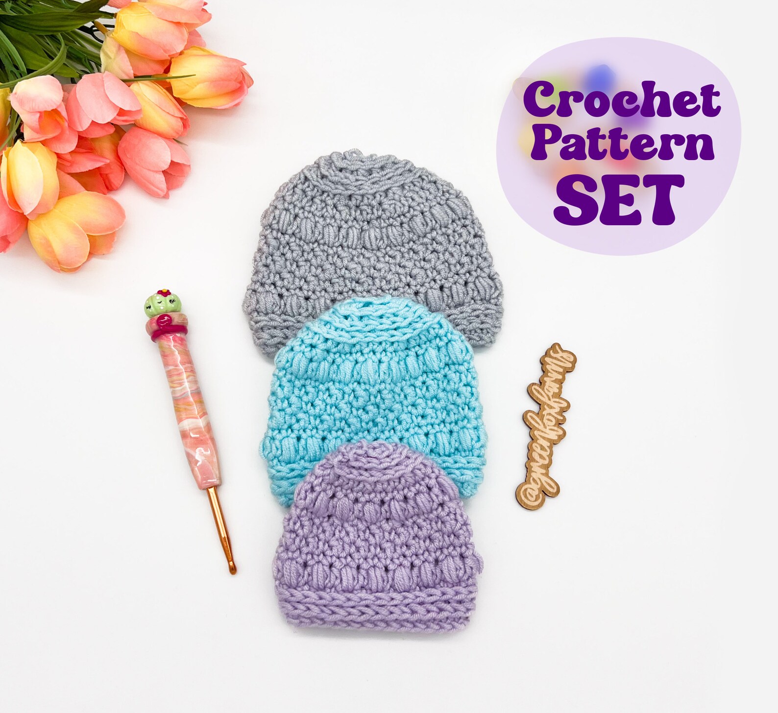 PDF Baby Bonding Square Crochet Pattern. Beautiful Preemie Hats 3 Sizes ...