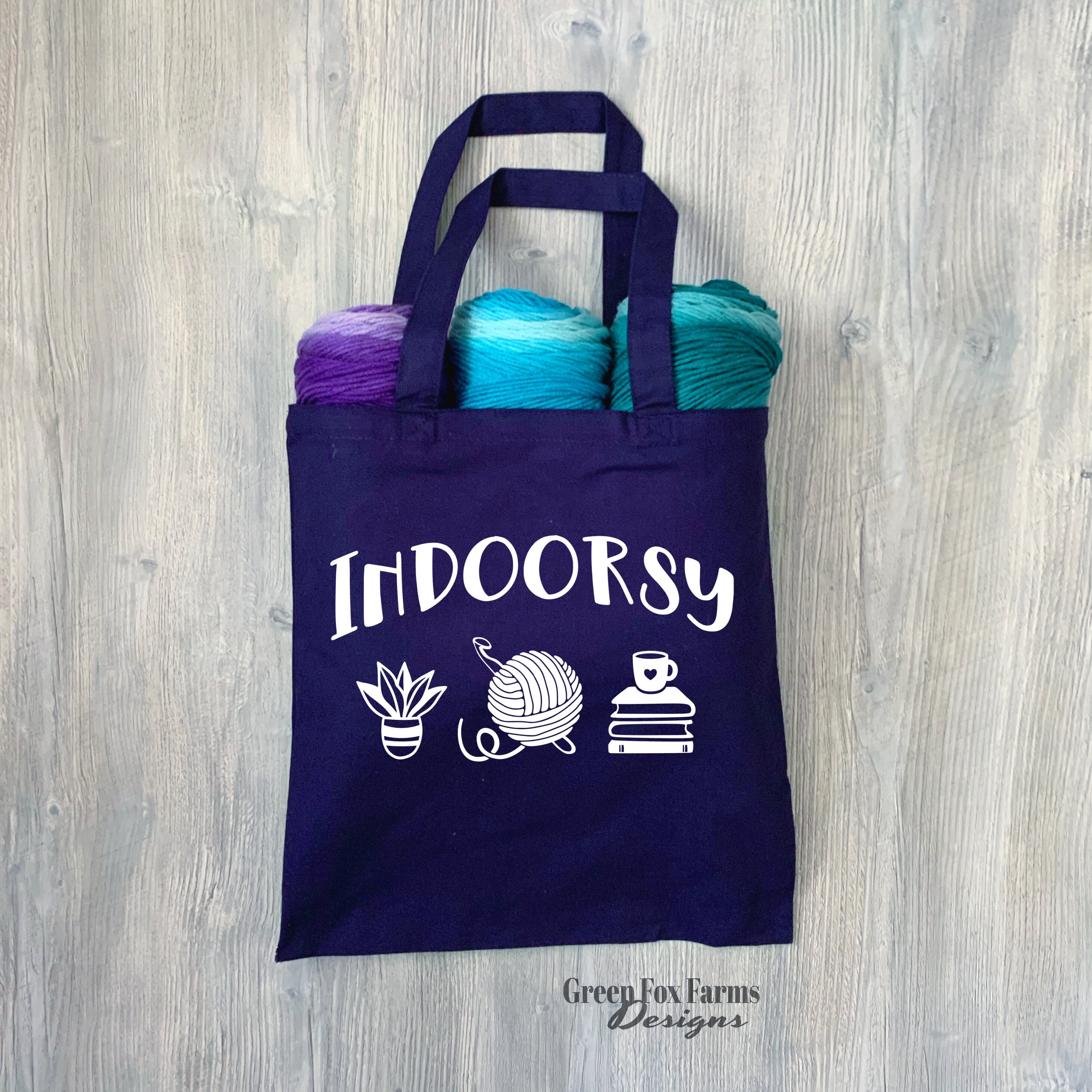Indoorsy Crochet Project Bag, Custom Funny Tote Bag for Knitter or ...
