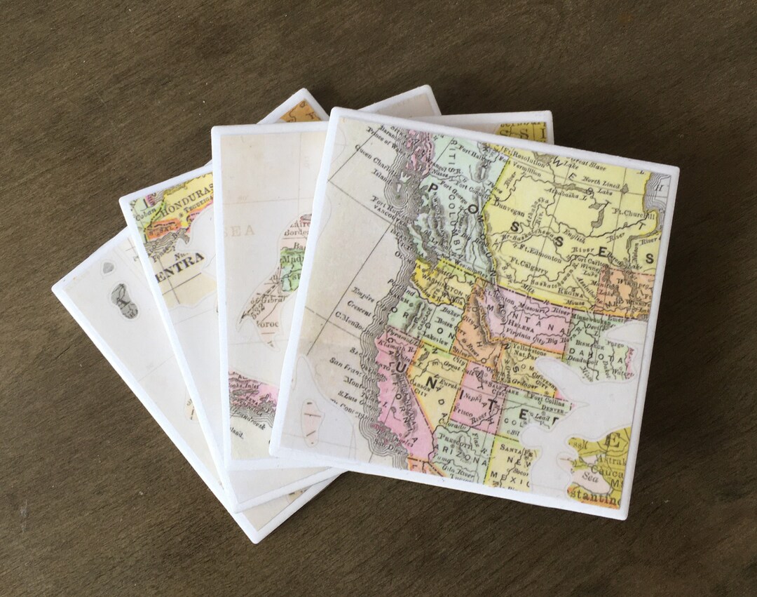 World Map Coasters, Travel Coaster Set, Map Coasters, Travel Gift ...
