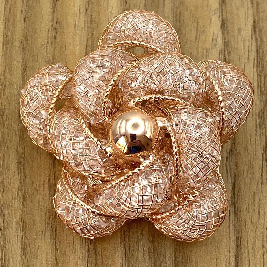 Vintage Large Rose Gold Tone Love Knot Brooch , Rose Bloom Brooch, Mid Century Costume Jewellery ...