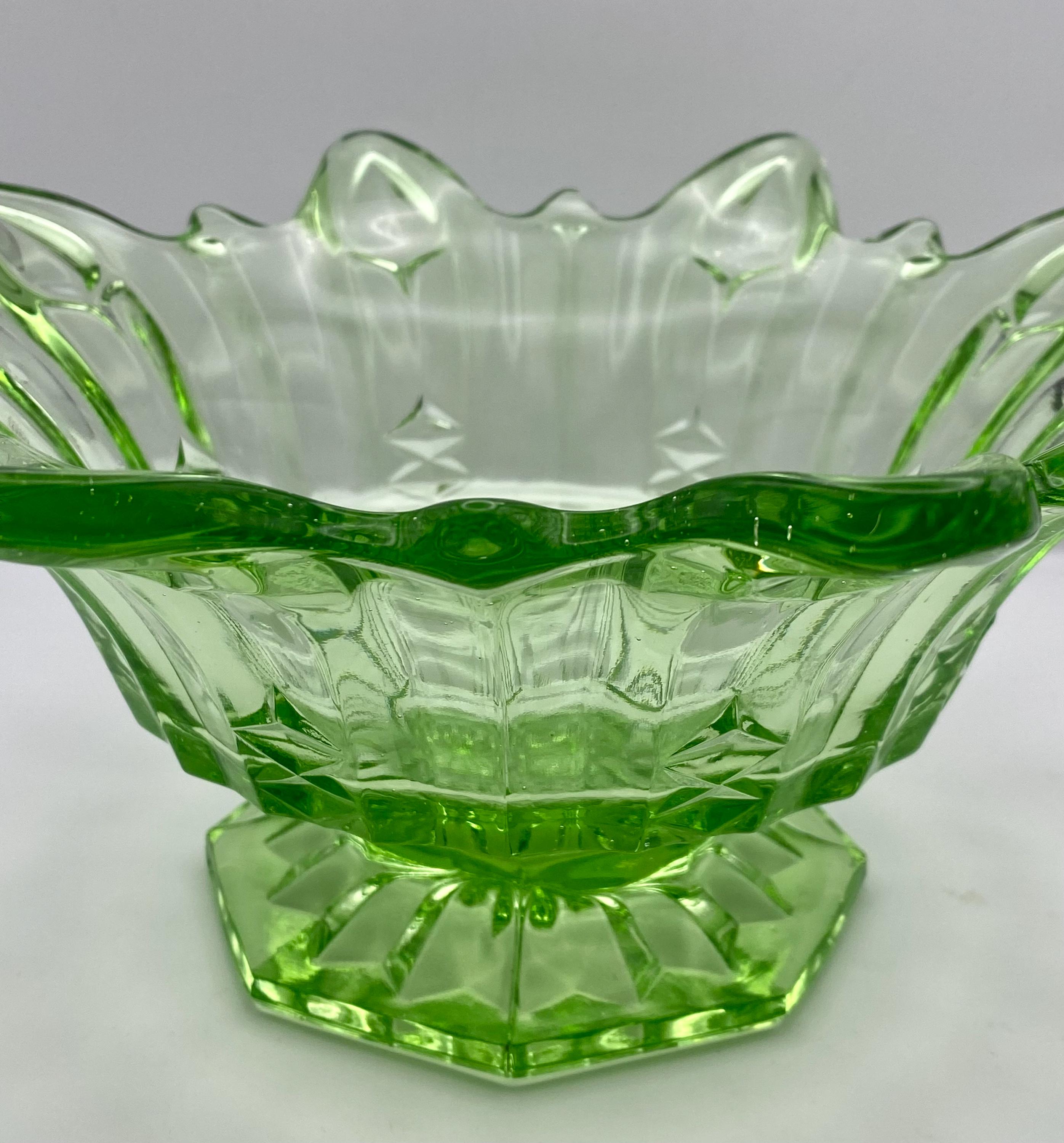 Green Glass Pedestal Bowl