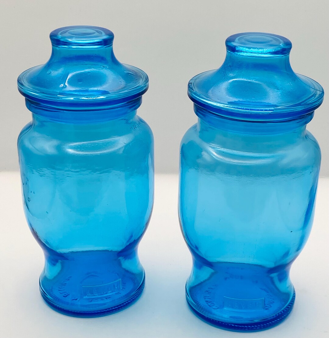 Vintage Turquoise Blue Glass Jars: Belgian Pagoda Lidded Apothecary ...