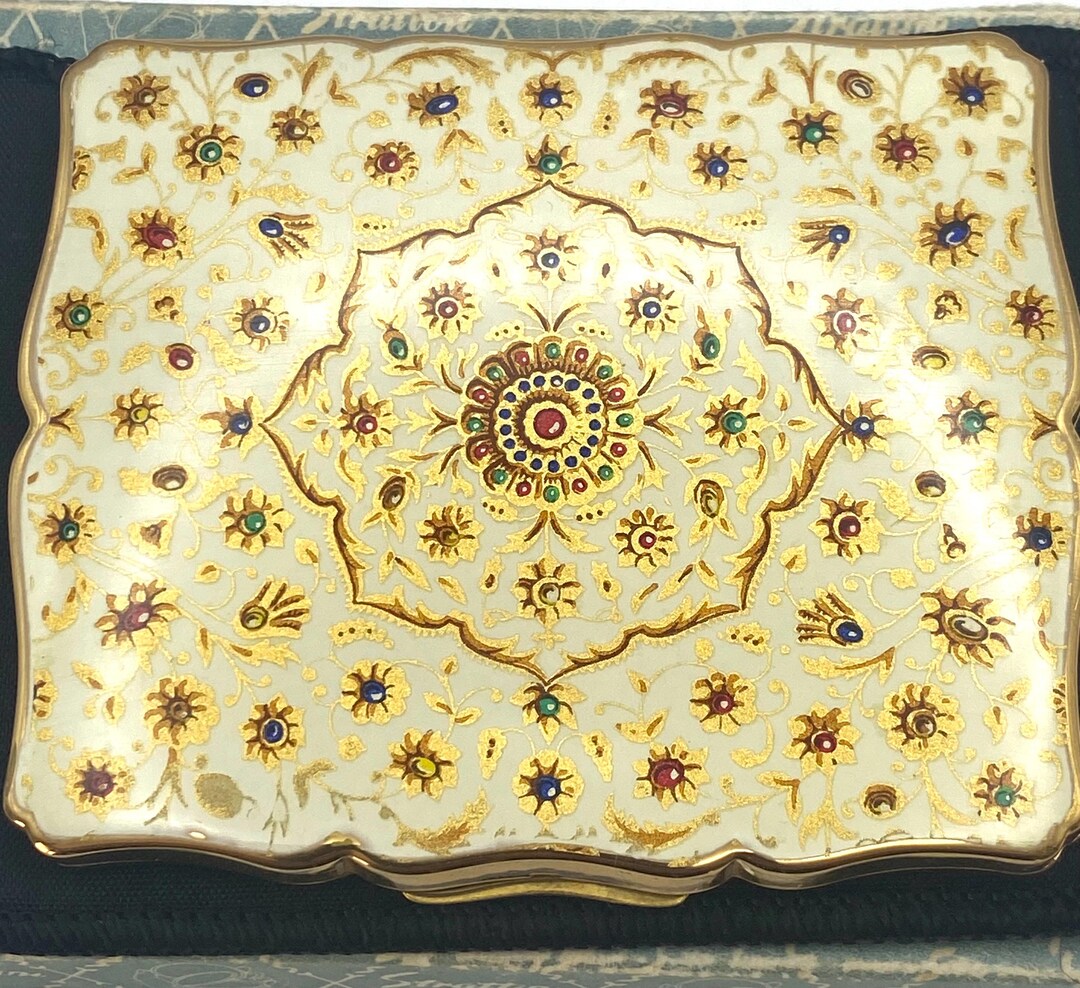 Vintage Stratton Compact Cigarette Case, Indian Print Enamel Cigarette ...