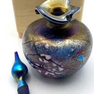 Okra Studio Glass Perfume Bottle, Iridescent Blue Glass Perfume Bottle ...