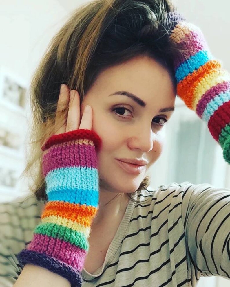 Arm Warmers Hand Knit Gloves Multicolour Mittens Boho Fashion - Etsy