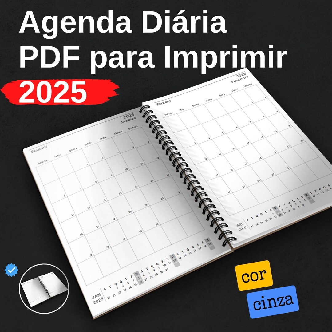 Agenda 2025 diária em PDF para imprimir Agenda arquivo digital em português Planner Agenda 2025 ...