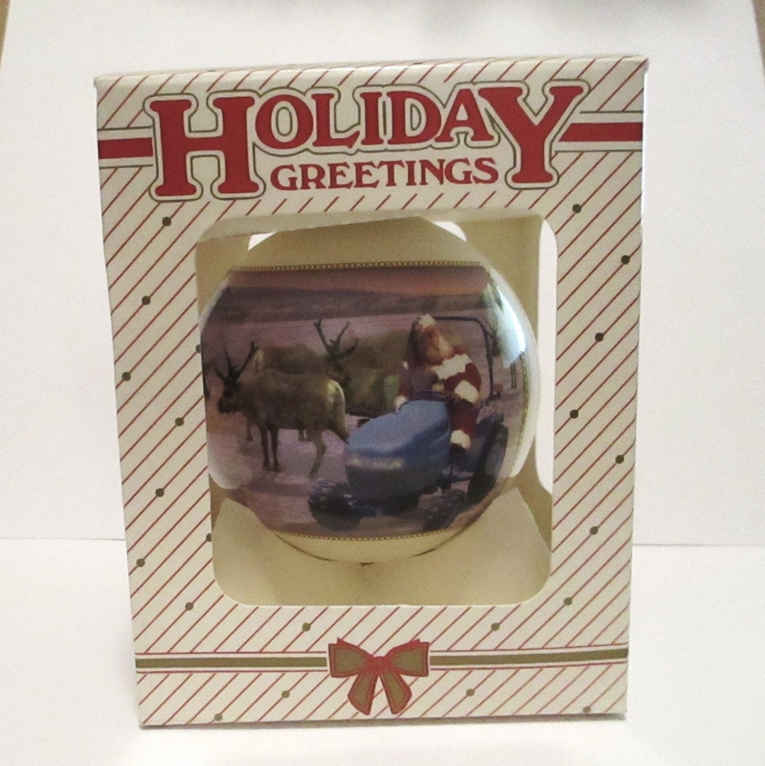New Holland BOOMER Tractor Santa Reindeer Deer Barn Scene 2002 Glass ...