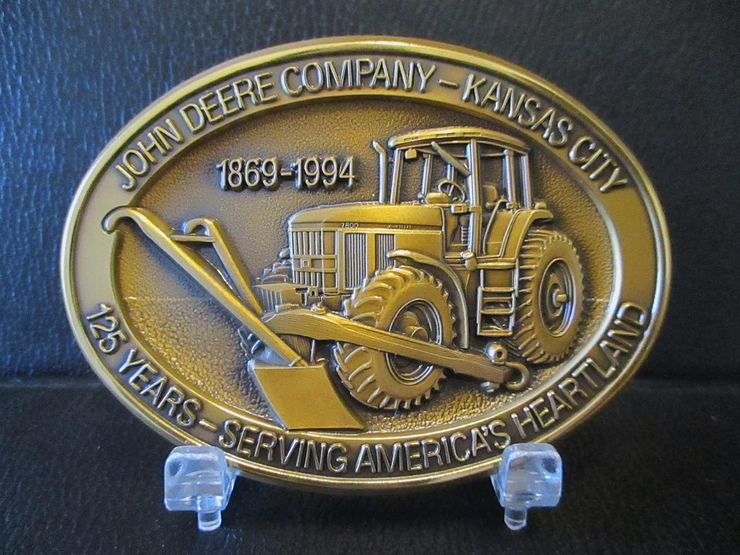 John Deere 7800 Tractor & One Bottom Plow Brass Belt Buckle Kansas City ...
