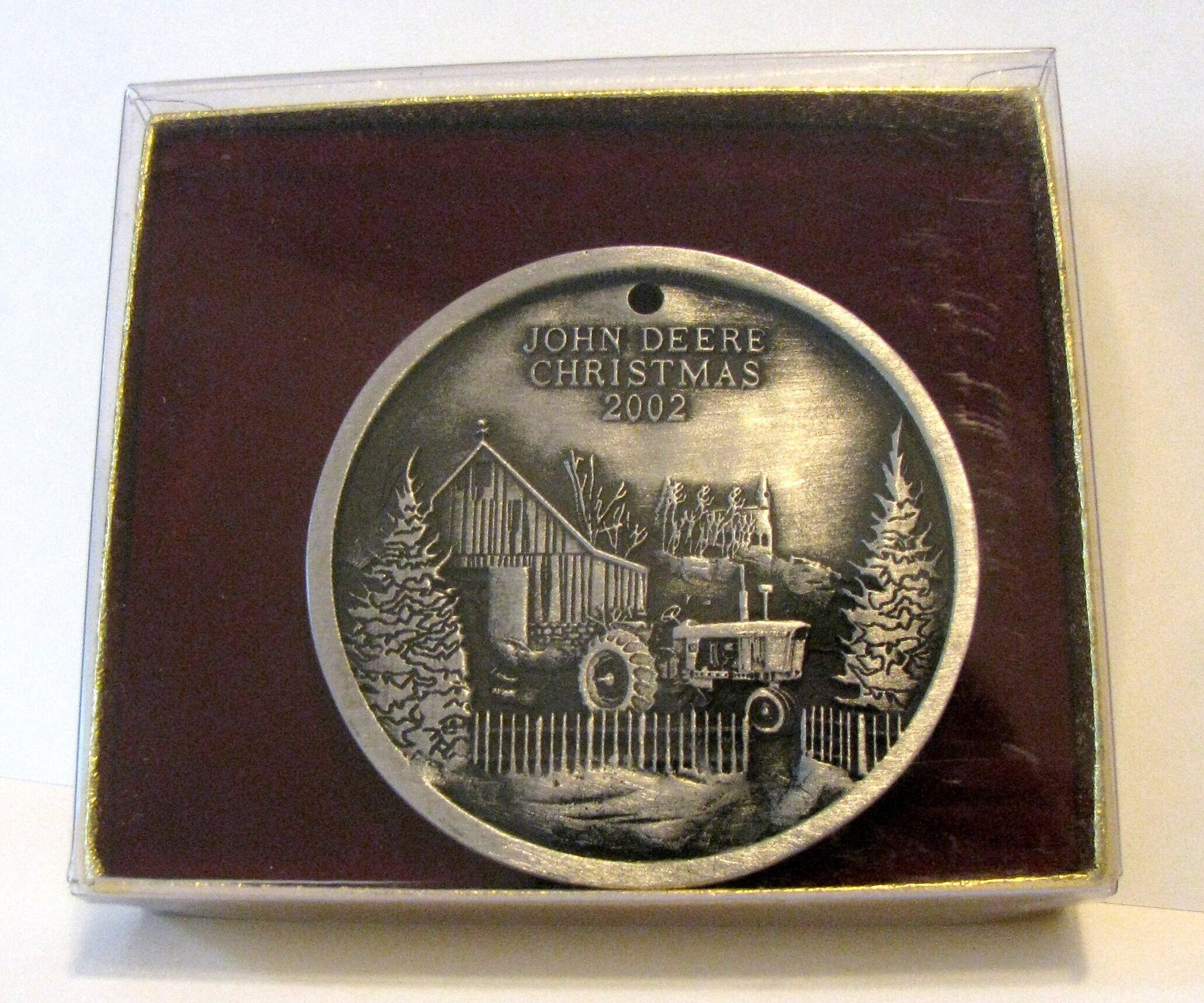 John Deere 2002 Pewter Christmas Ornament 5010 Tractor & Barn Jd Spec ...