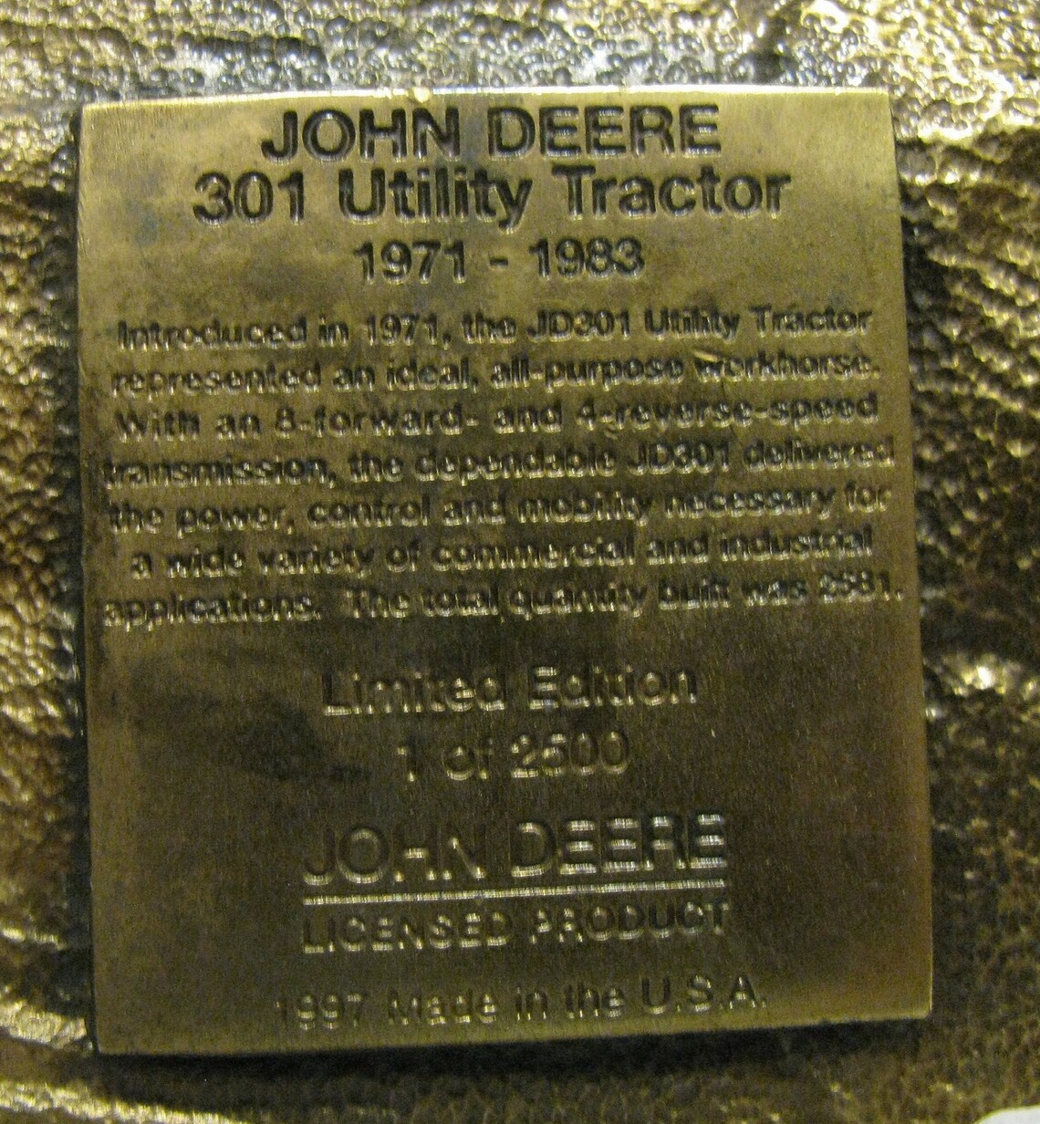 1997 John Deere Dubuque Works 1971-1983 Model 301 Utility Tractor Brass ...