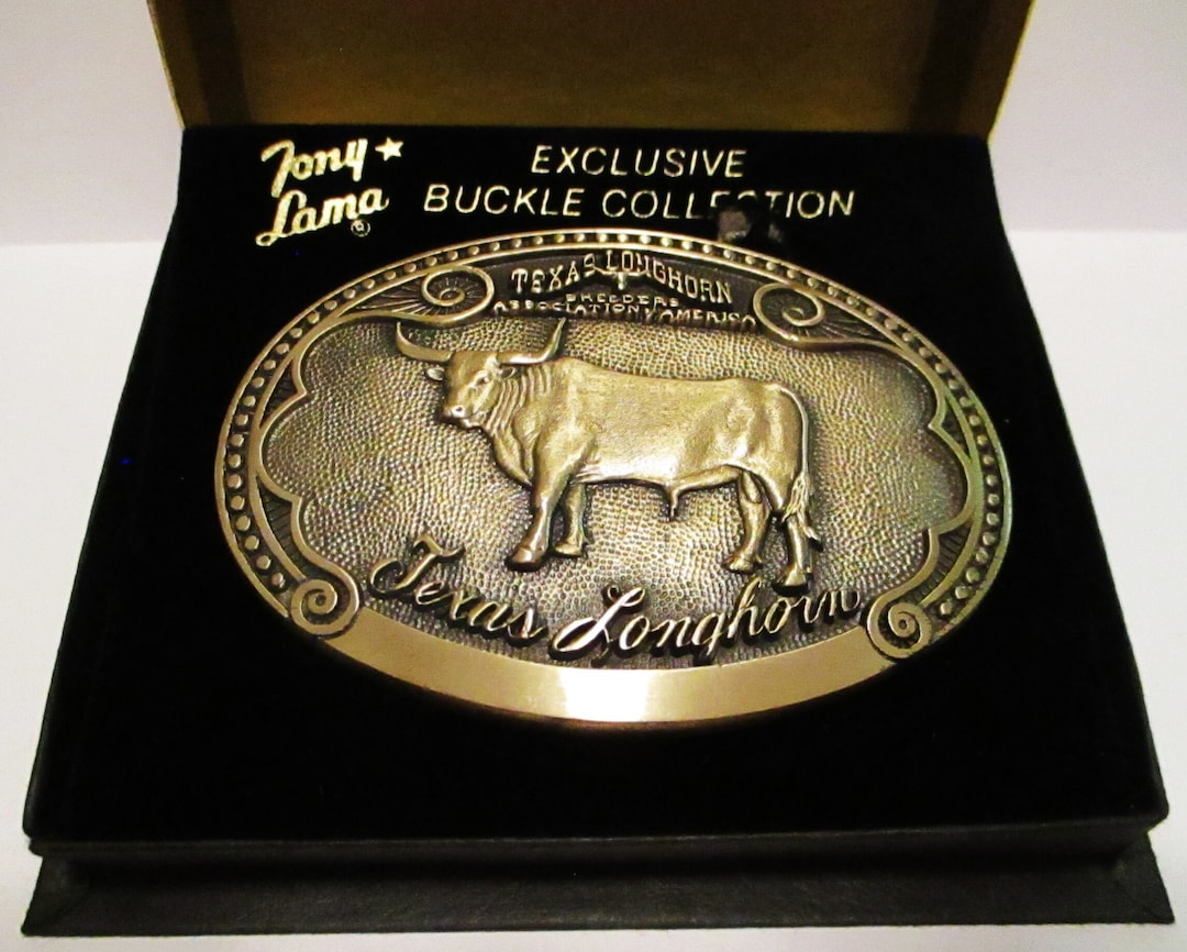 Tony Lama Texas Longhorn Bull Cow Sire Solid Solid Brass Belt Buckle ...