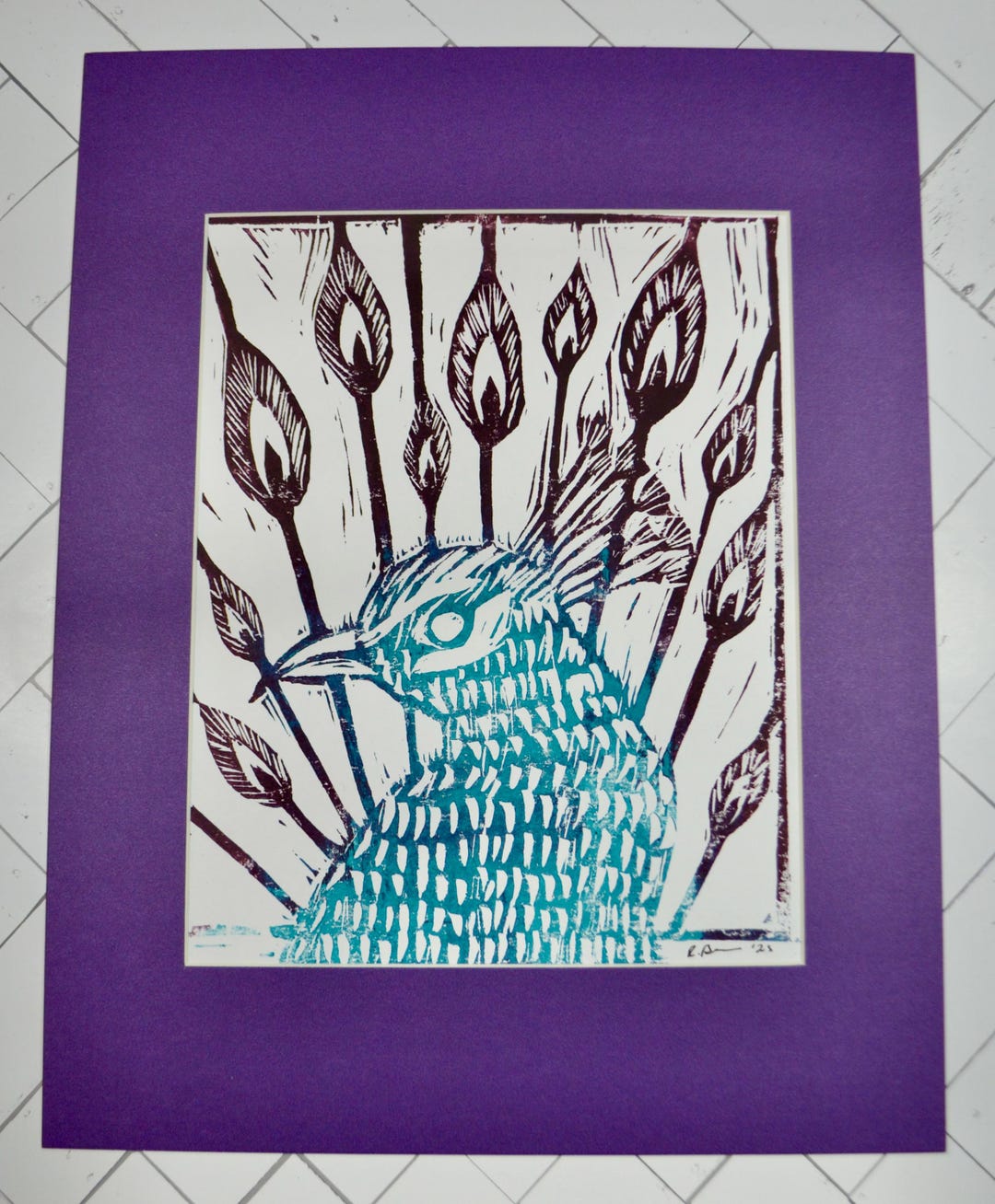 Hand-carved Peacock Linocut Print | Limited Edition Wall Art - Etsy