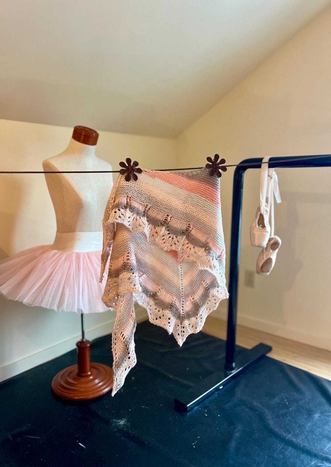 Handknit Ballet Wrap Shawl-pink and White With Sparkles - Etsy