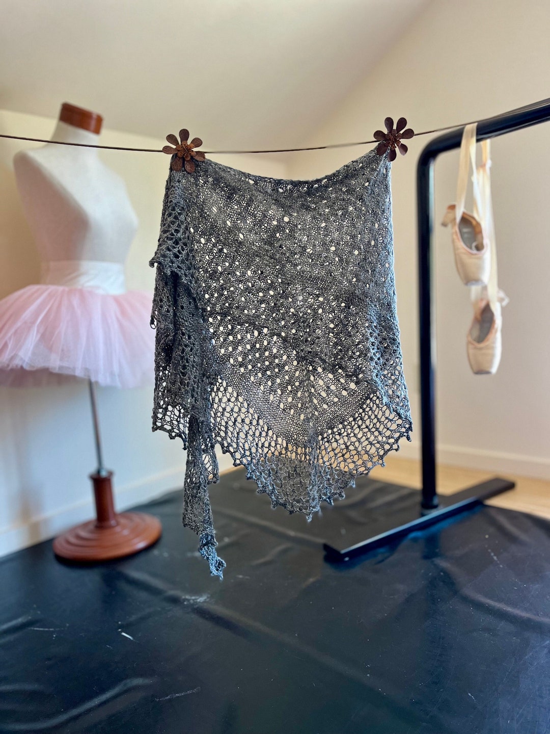 Handknit Ballet Wrap Shawl-grey Lace - Etsy